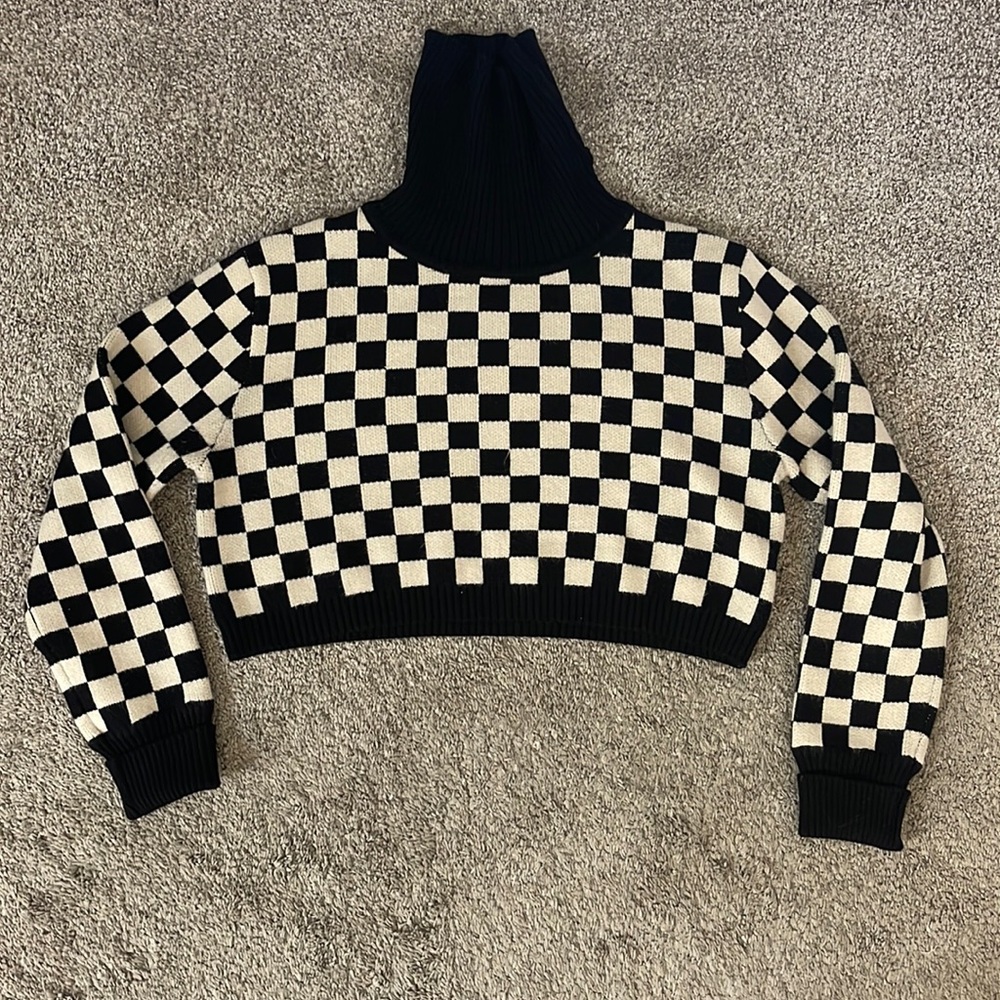 12th Tribe Checkered Crop Turtleneck - Gem